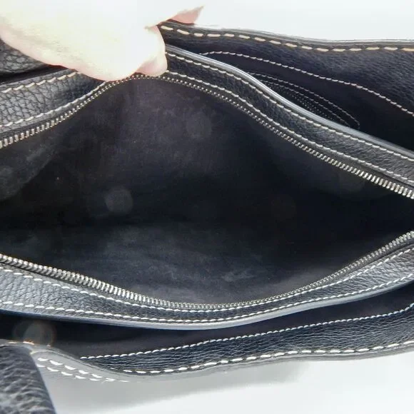 Tod's Shoulder Bag Black Baguette Purse Pebble Leather Button Front Pocket